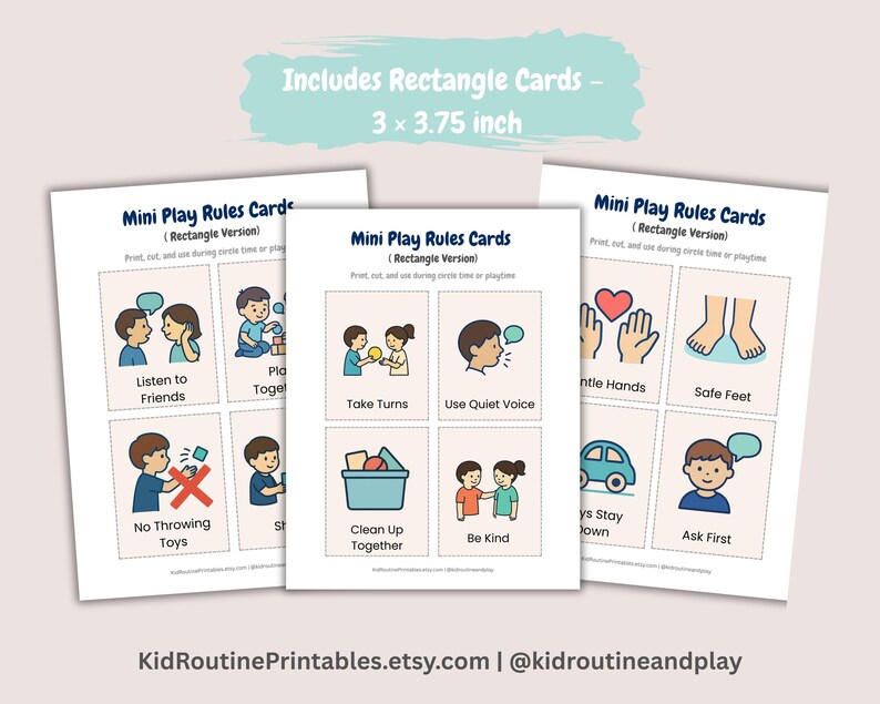 Visual Classroom Rules Poster + Mini Rules Cards for Preschool Toddlers ...