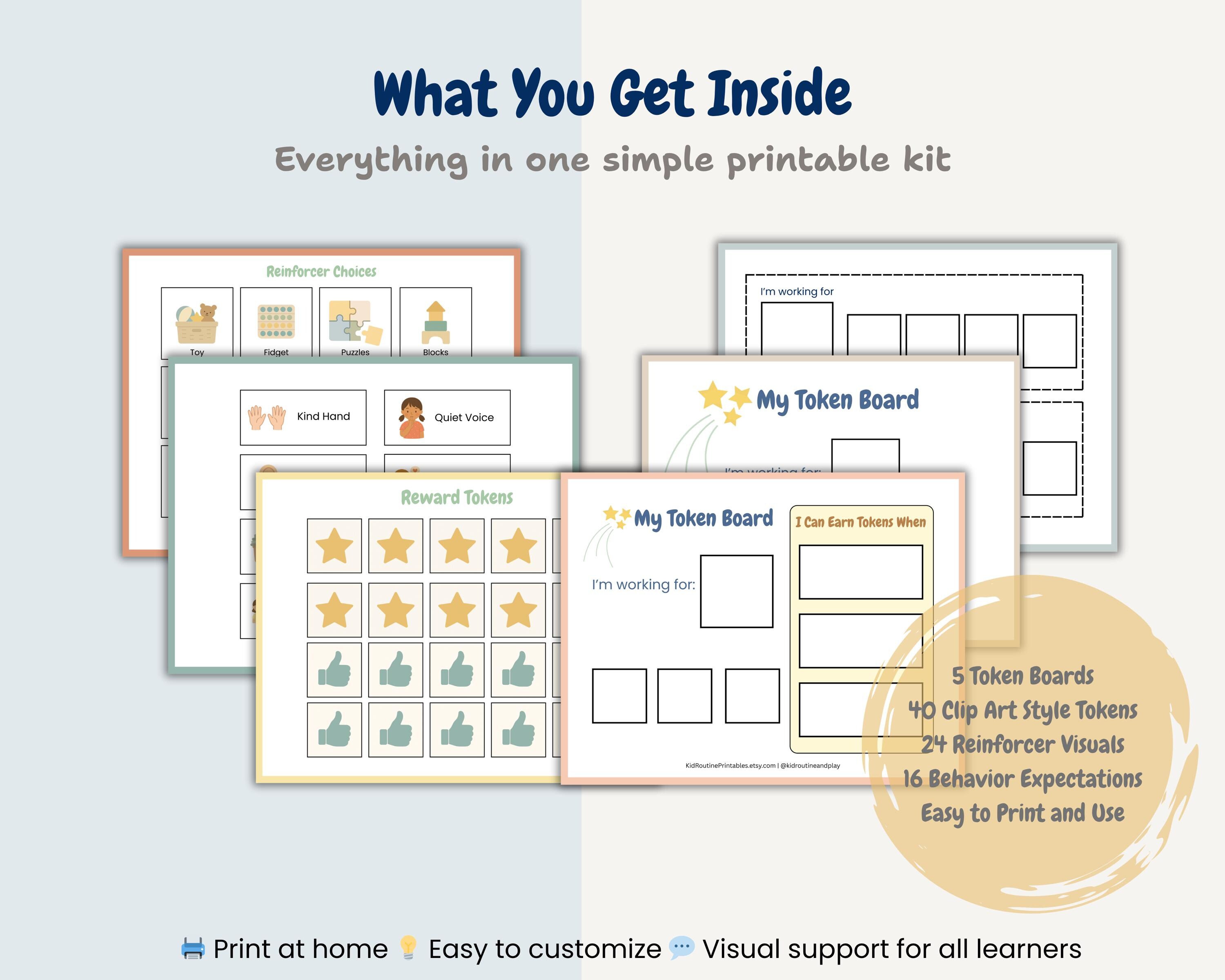 Printable Token Board Kit Behavior Support Visuals for Kids Reward ...