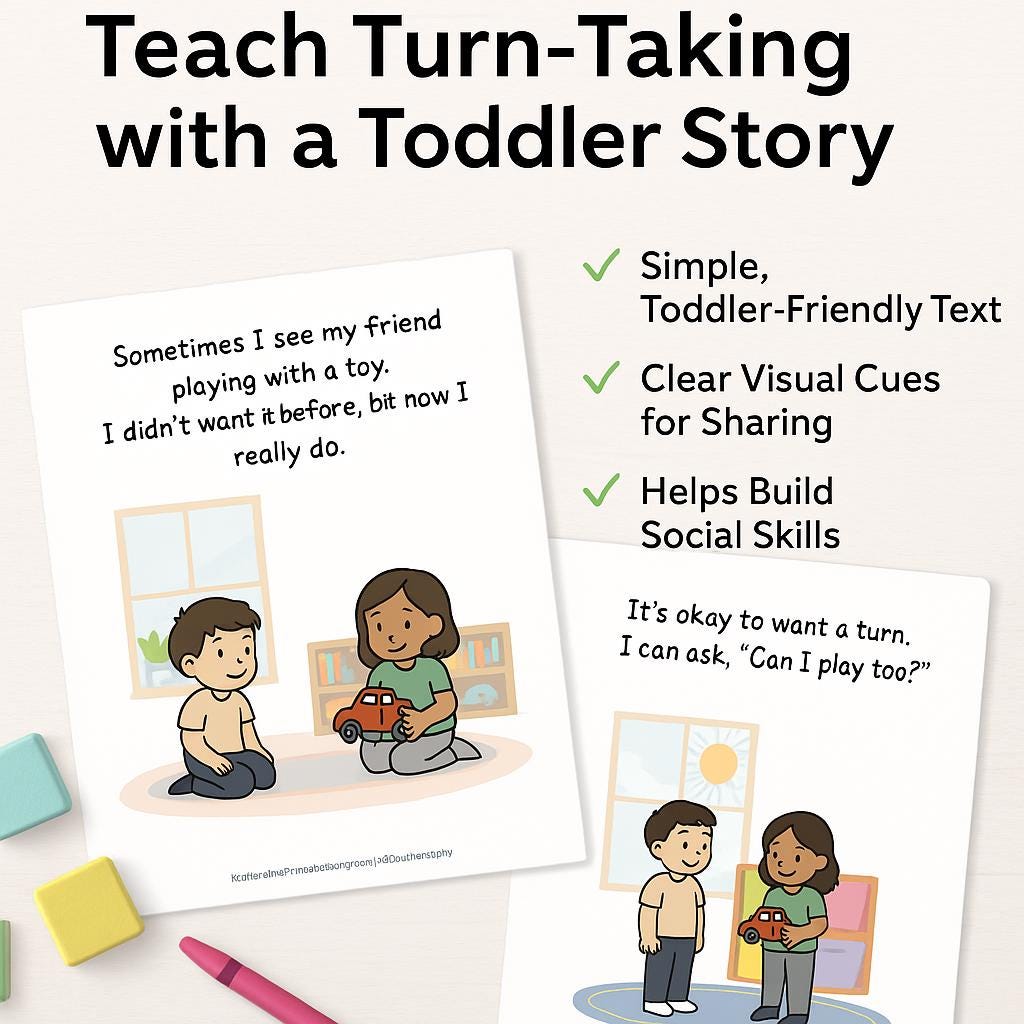 Toddler Sharing Social Story: Visual Turn-taking Book + Sharing Poster ...