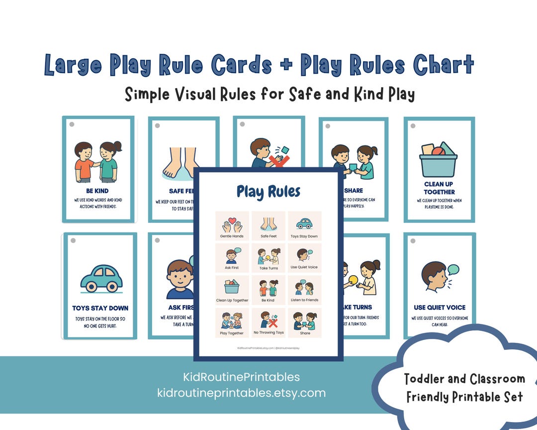 Large Play Rule Cards and Chart for Toddlers and Classrooms Printable ...