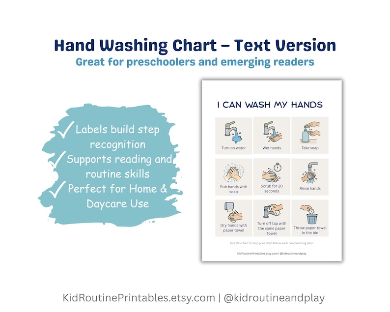 I Can Wash My Hands Visual Chart for Toddlers – Step-by-step ...