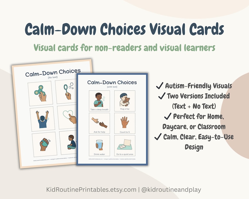 Calm Down Choices Printable, Visual Tools for Toddlers and Preschoolers ...