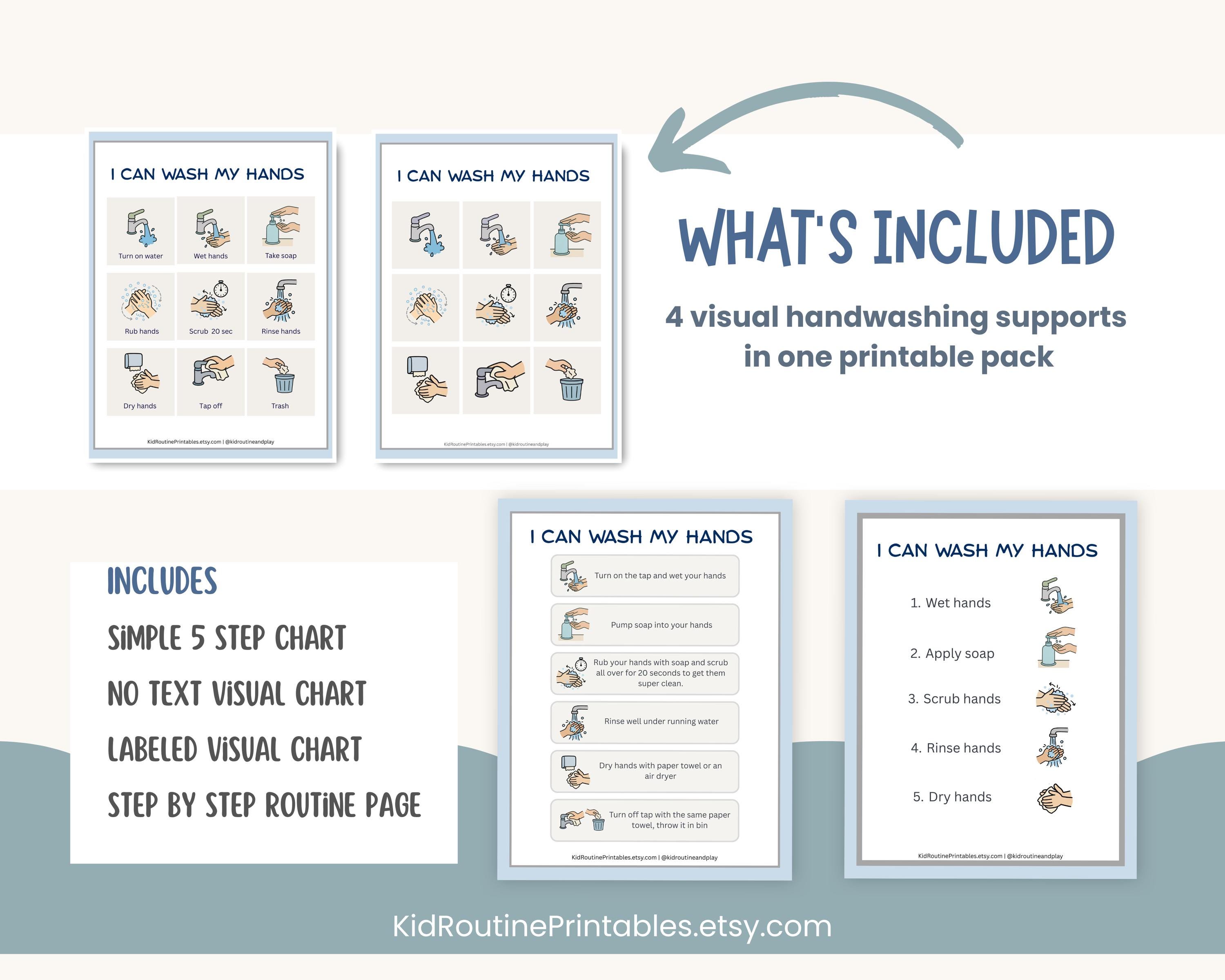 Handwashing Visual Charts Pack for Toddlers, Autism Friendly Printable ...
