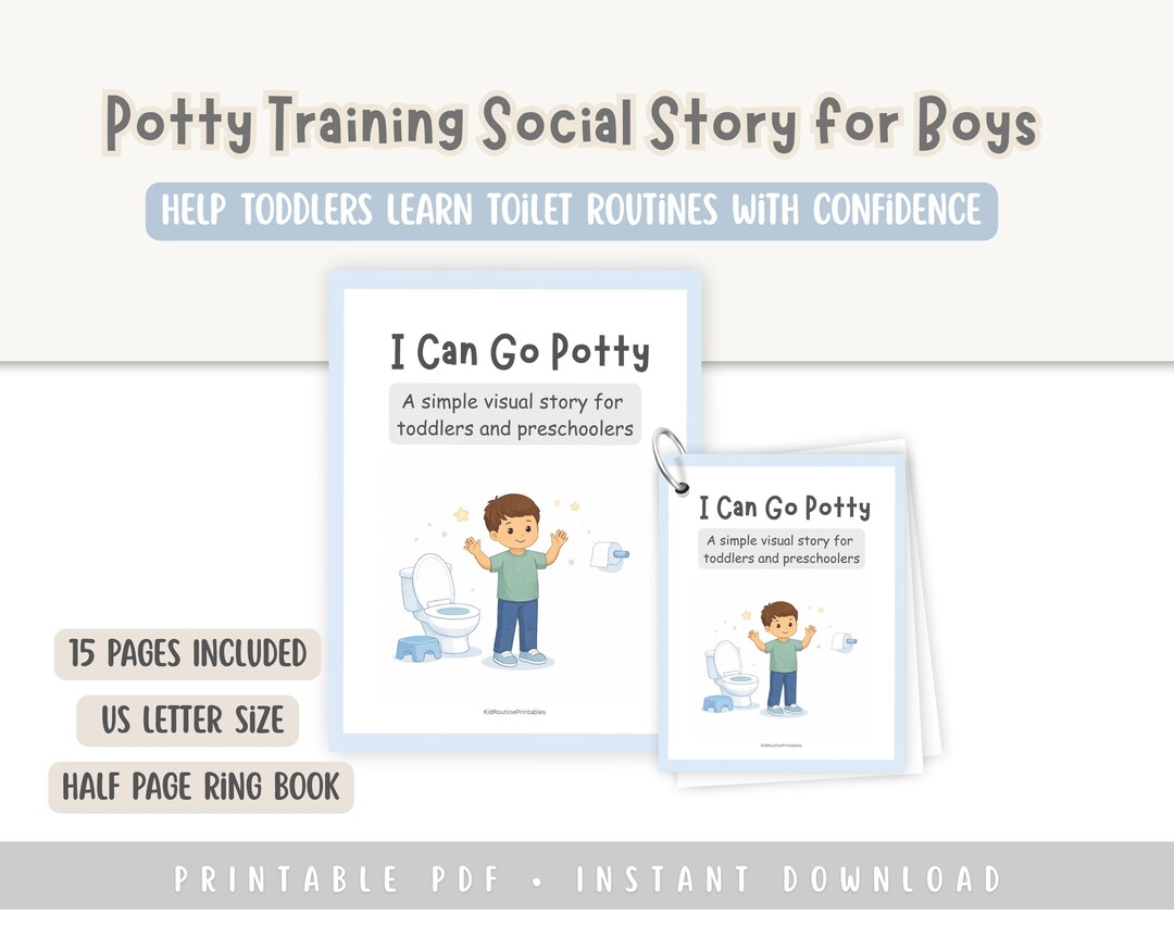 Potty Training Social Story for Boys, Autism Toilet Training Visual ...