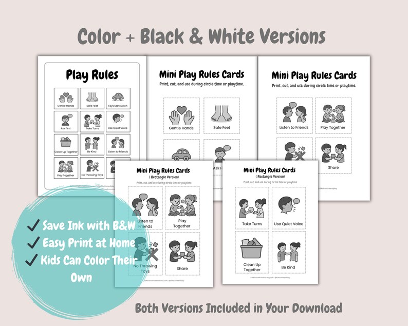 Visual Classroom Rules Poster + Mini Rules Cards for Preschool Toddlers ...