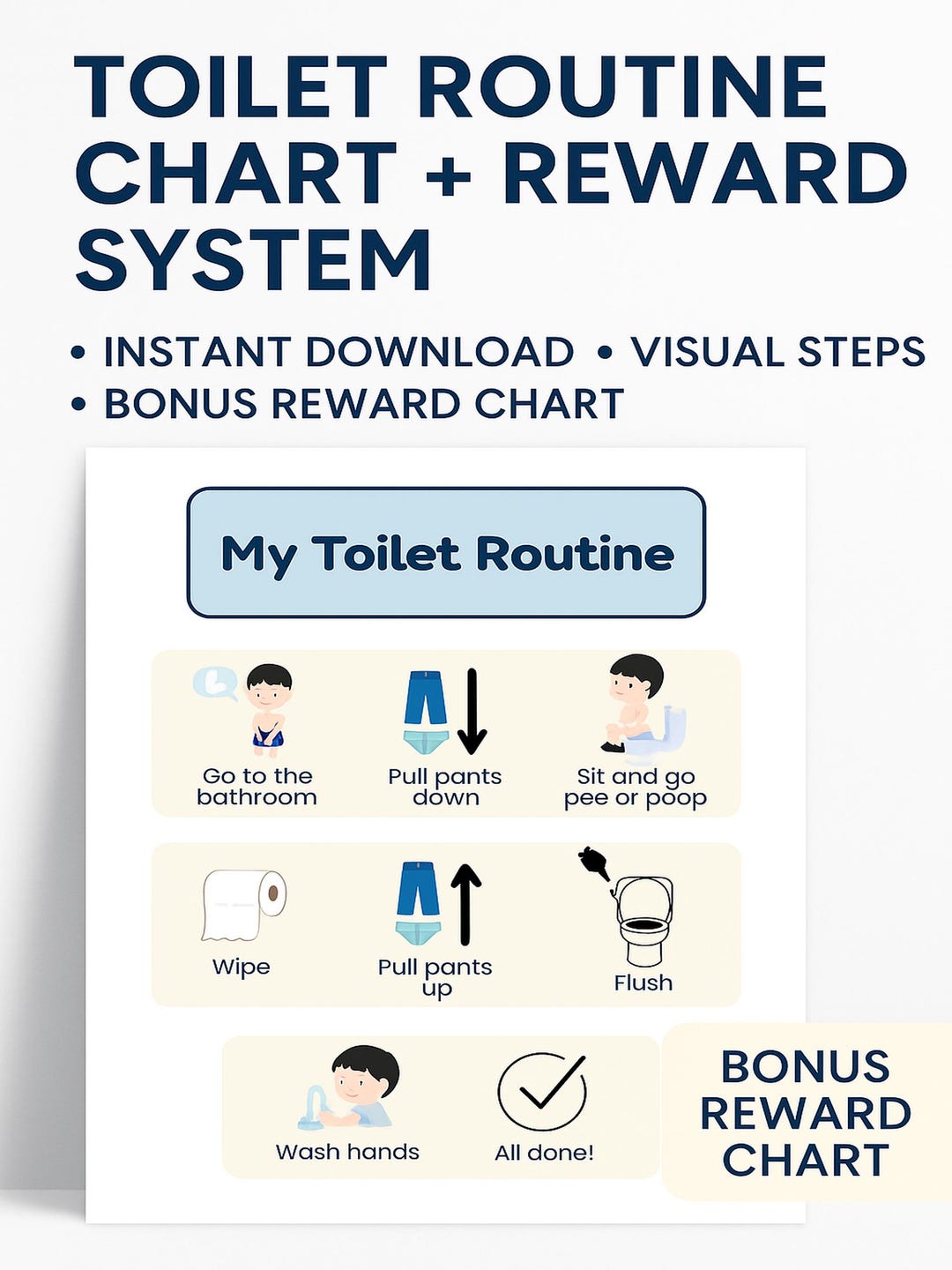 Buy Toilet Training Visual Chart for Toddlers – Routine + Reward Chart ...