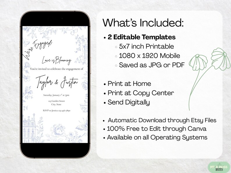 Cottage Engagement Invitation Template, Cottagecore, Elegant, Soft ...