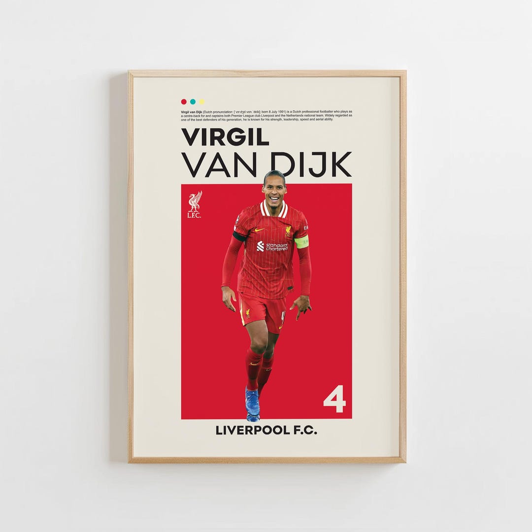 Virgil Van Dijk Poster, Liverpool Poster, Virgil Van Dijk Print, Gift ...