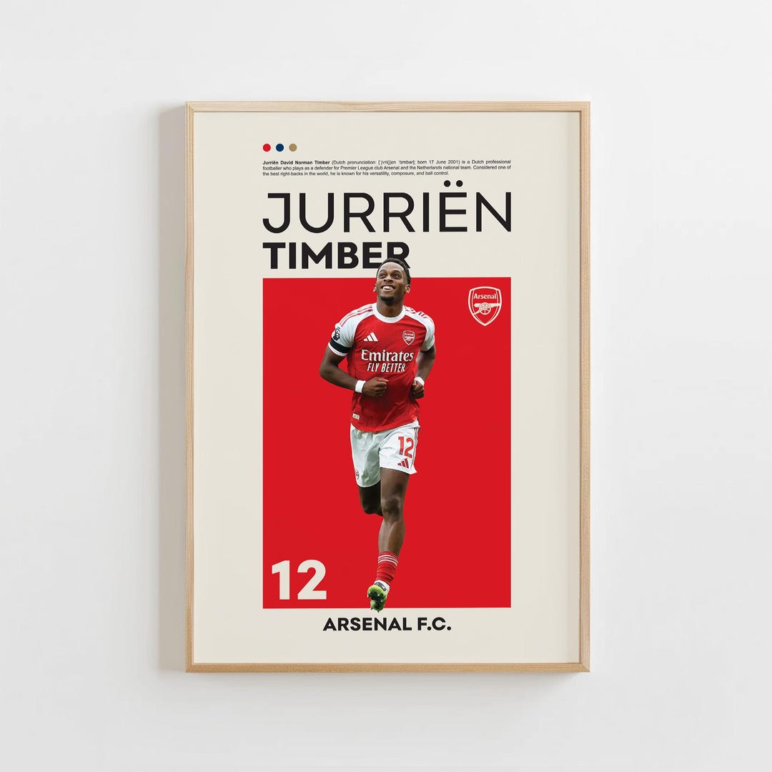 Jurrien Timber Poster, Arsenal Poster, Jurrien Timber Print, Gift ...