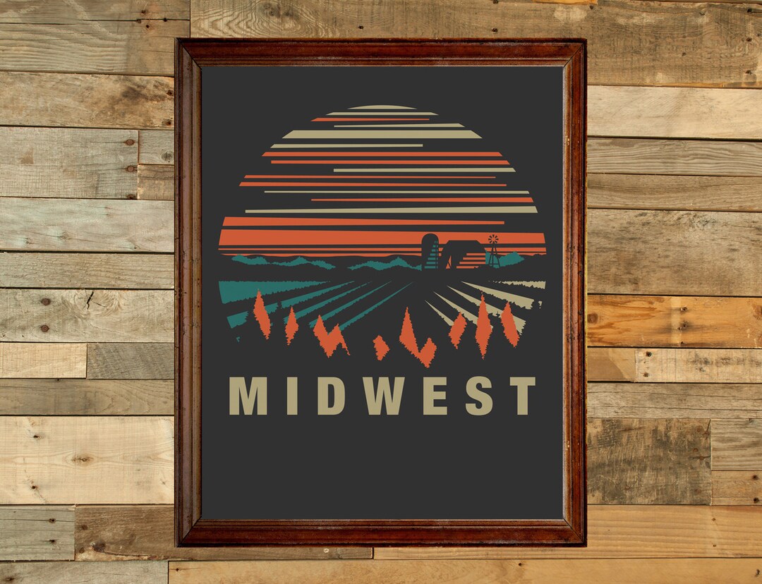 Midwest Farm Landscape Art Print, Modern Graphic Design - Etsy