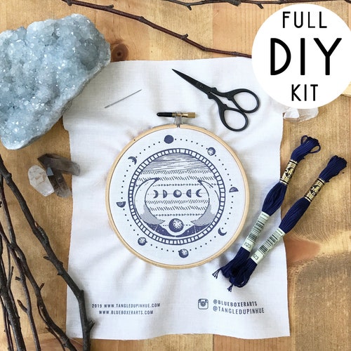 Moon Phase Embroidery DIY Stitch Kit Embroidery Kit Full DIY - Etsy