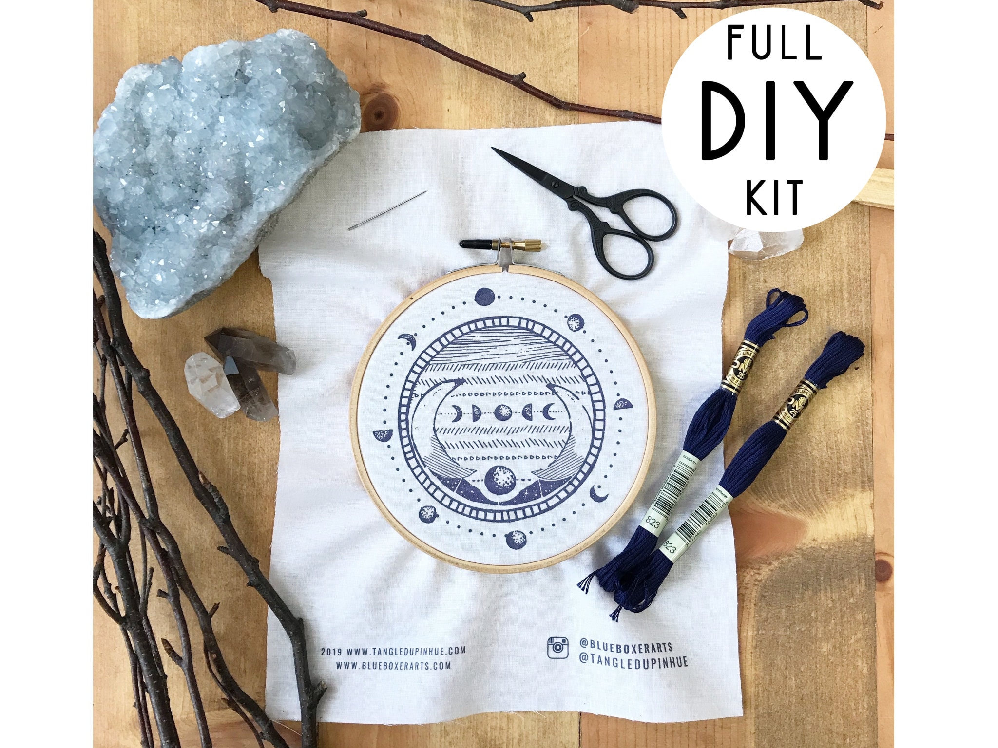 Moon Phase Embroidery DIY Stitch Kit, Embroidery Kit, Full DIY Craft ...