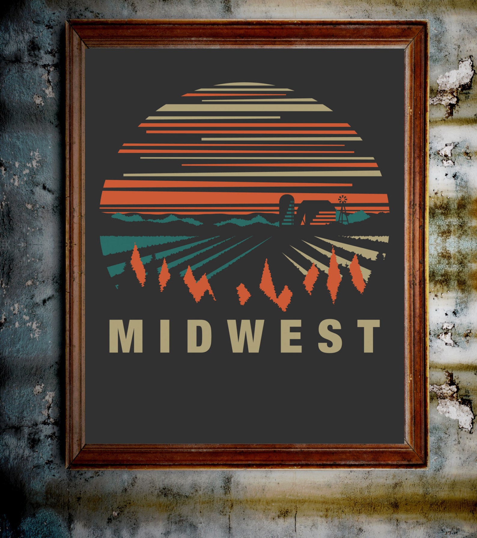 Midwest Farm Landscape Art Print, Modern Graphic Design - Etsy