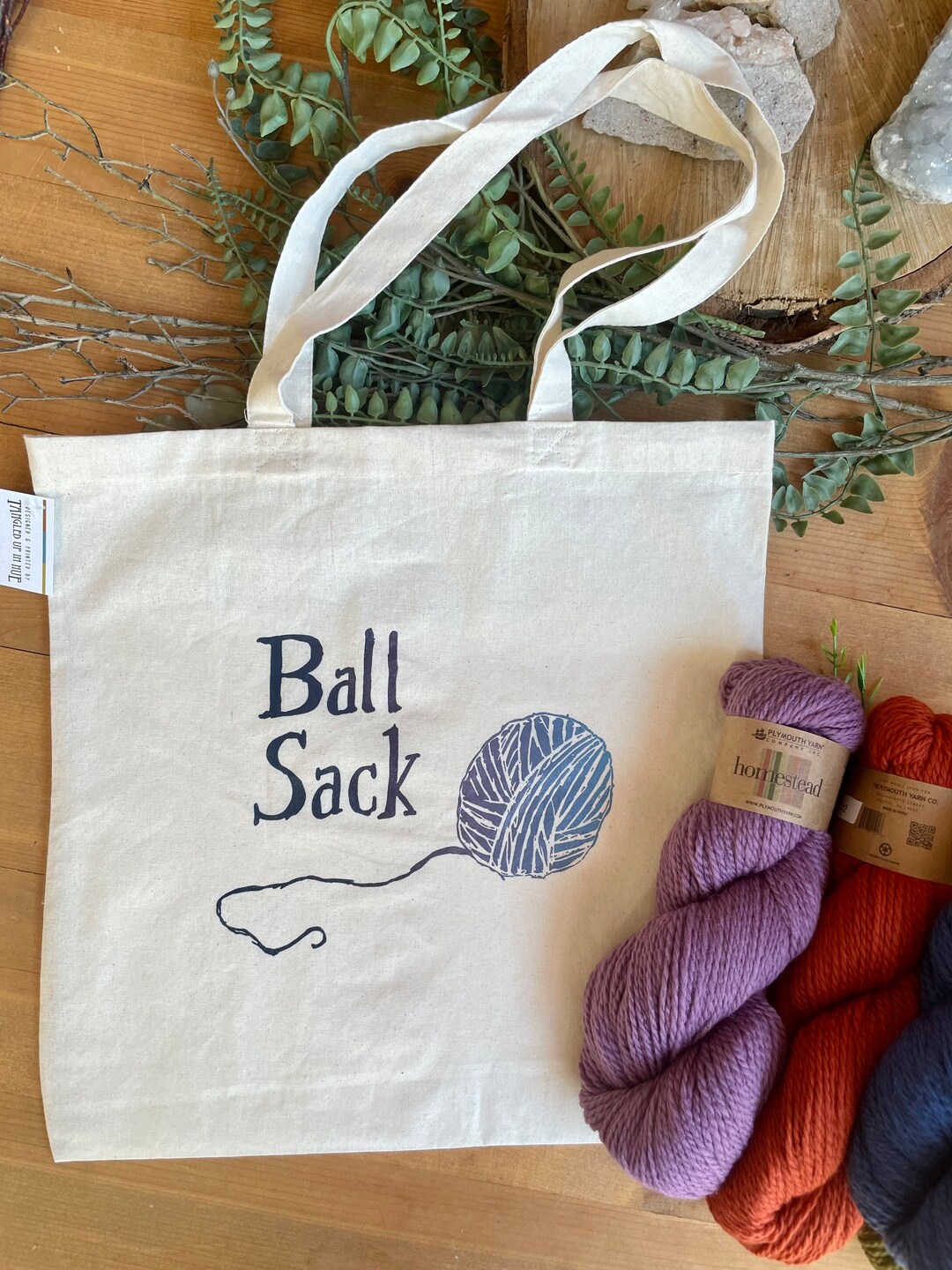 Ball Sack Screen Printed Market Bag , Yarn Bag , Knitter Bag , Yarn ...
