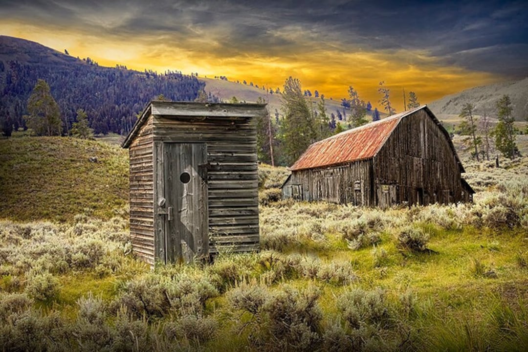Western Outhouse Art Photograph Wall Decor With Barn, Vintage Out House ...