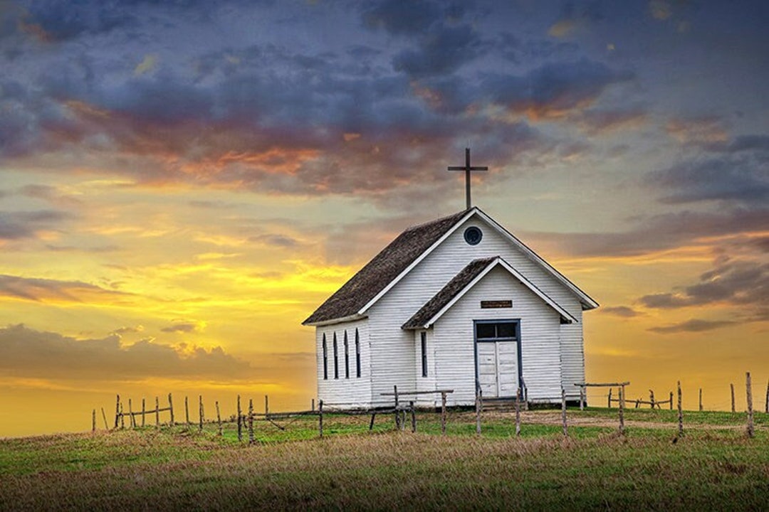 Prairie Country Church at Sunset Room Wall Decor, Rural Christian ...
