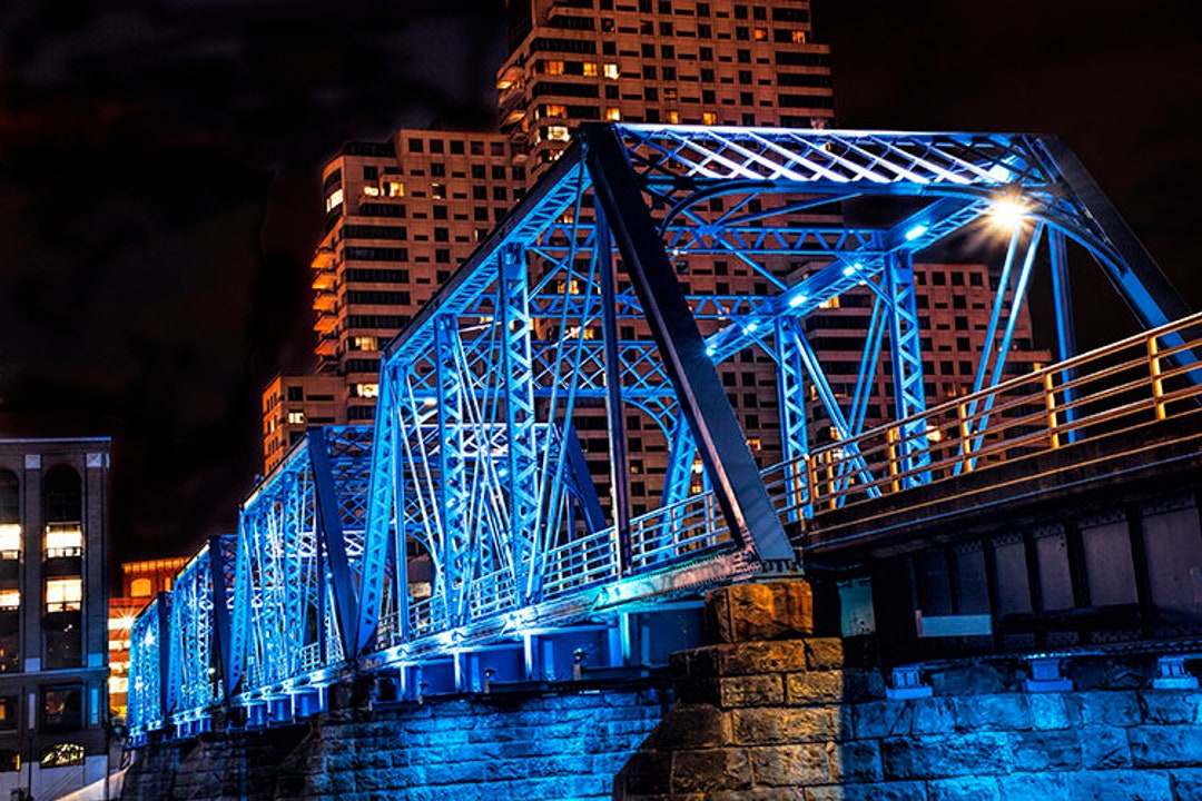 Blue Bridge, Bridge Lights, Night Photography, Grand River, Grand ...