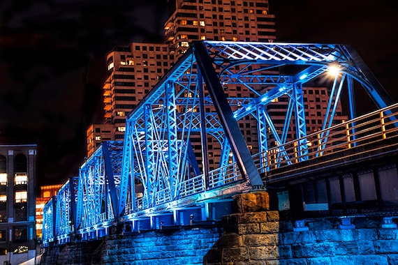 Blue Bridge Bridge Lights Night Photography Grand River - Etsy