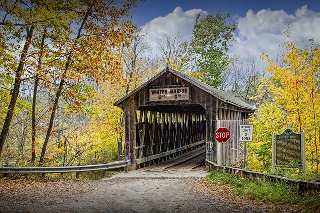 Whites Bridge, Covered Bridge, Flat River, Fall Photograph, Lowell ...