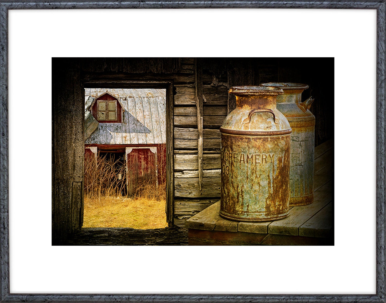 Wall Decor of Rustic Milk Cans With Red Barn Creamery Can - Etsy