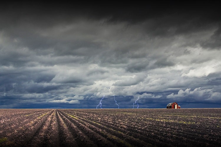 Lightning Storm over Field Furrows Panorama on a Southeast | Etsy