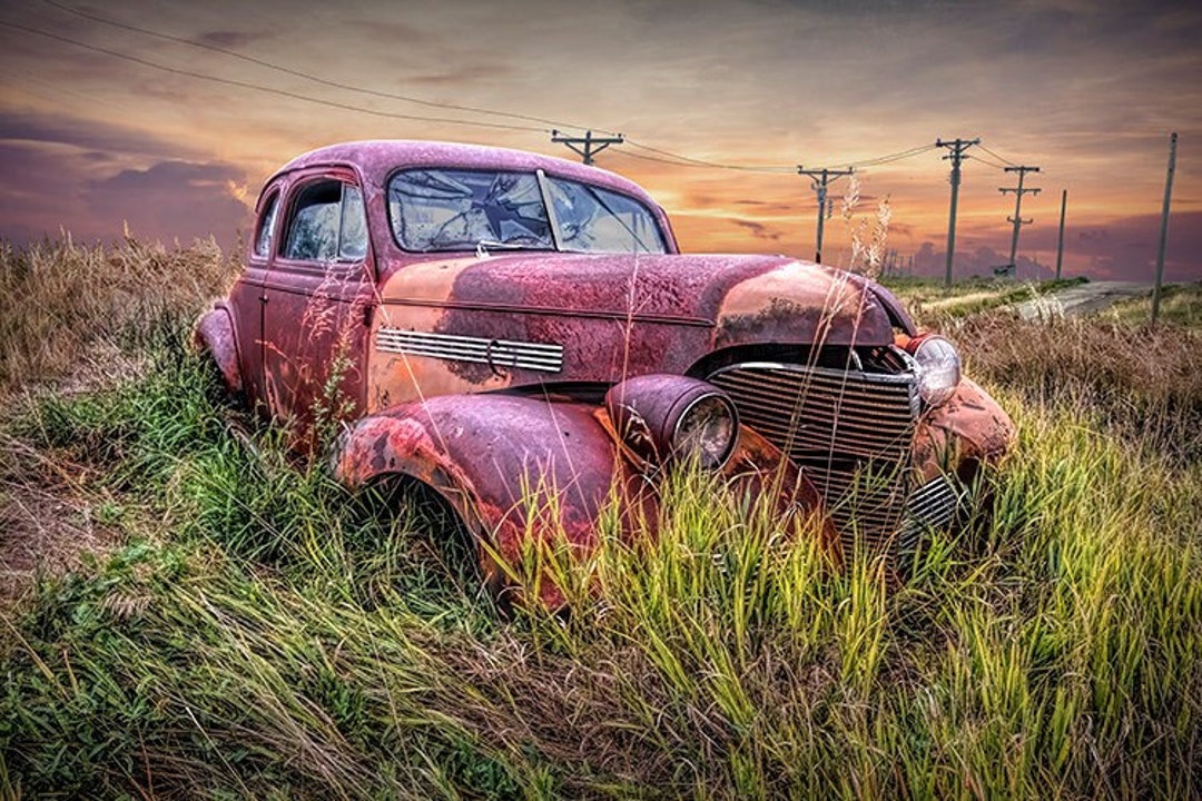 Abandoned Car Photograph: Rustic Americana, Western Landscape Canvas ...
