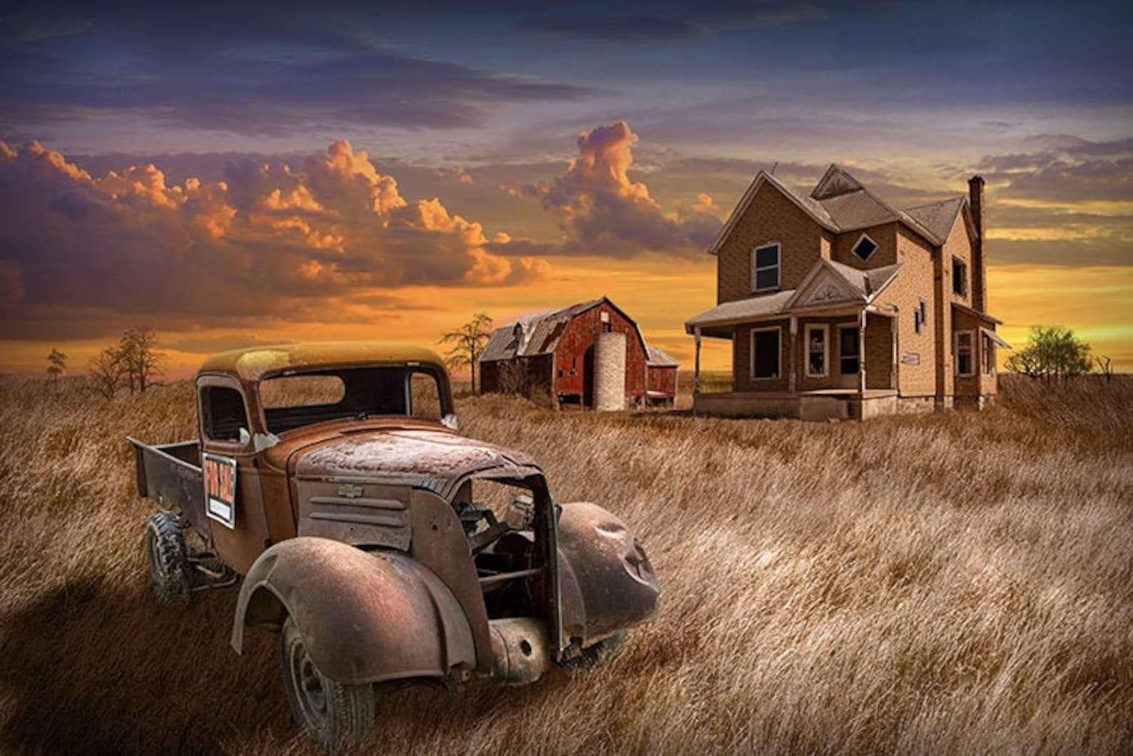 Rusty Pickup Truck for Sale Red Barn With Farmhouse - Etsy