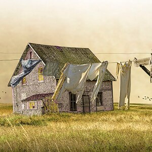 Retro Image of Rural Laundry Clothesline by Farm House on Wash Day ...