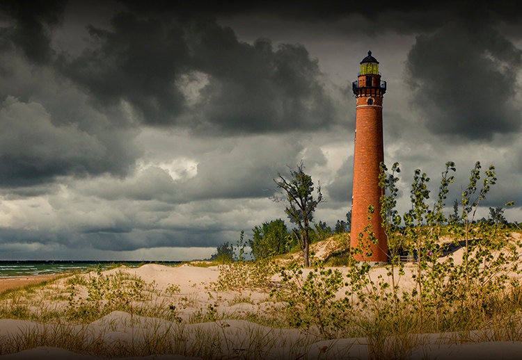 Little Sable Point Lighthouse with Cloudy Sky on the Lake | Etsy