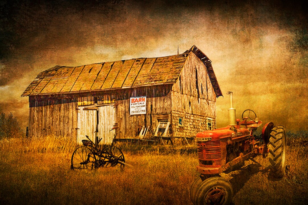 Old Farmall Tractor by a Wooden Barn for Sale in the Country in the ...