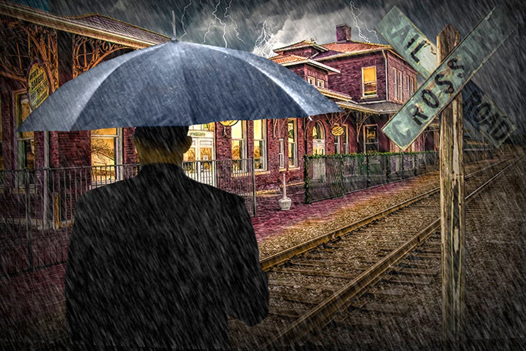 Waiting at the Train Station in the Rain, Train Crossing Sign and ...