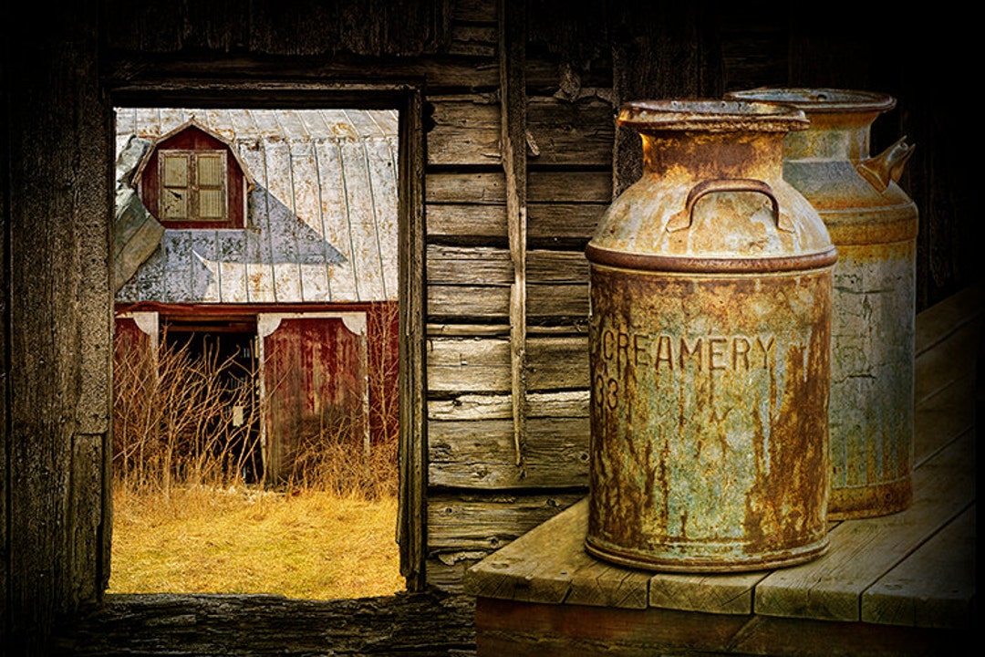 Rustic Milk Cans & Red Barn Photograph: Farmhouse Country Wall Art - Etsy