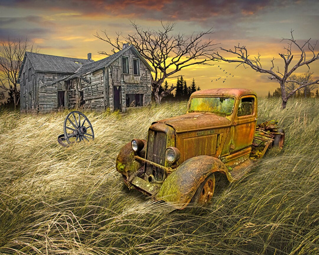 Rustic Red Truck Photograph: Abandoned Farmhouse Americana Wall Art - Etsy