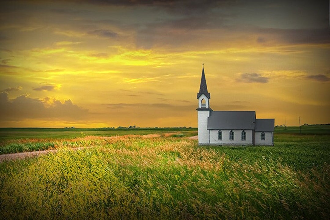 Rural Country Church at Sunset or Sunrise Home Wall Decor, Rural ...