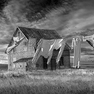 Room Wall Decor of Rural Laundry Clothesline by Farm House on Wash Day ...