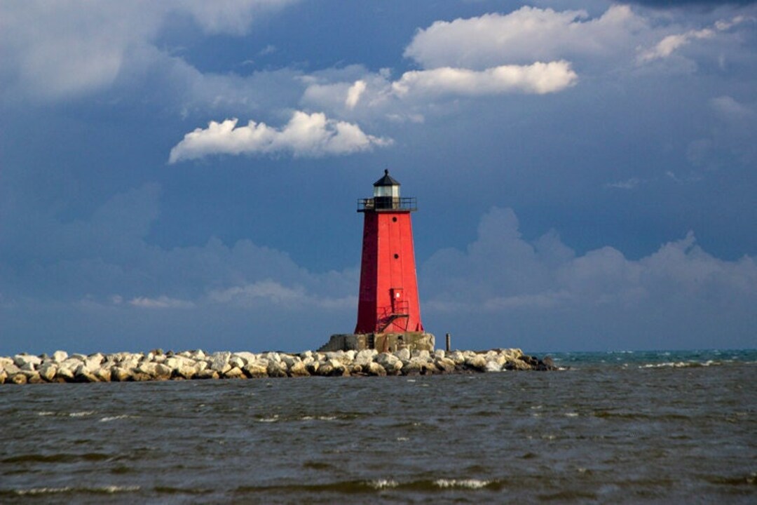 Manistique Red Lighthouse on a Pier on Lake Michigan in the Upper ...