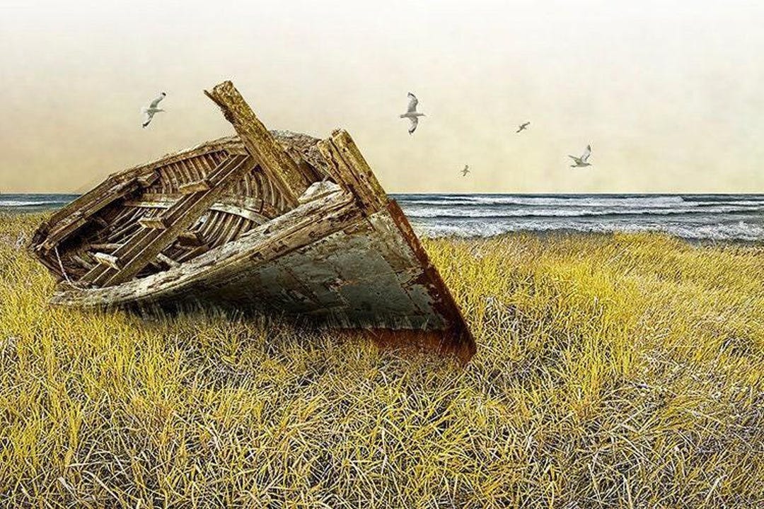 Beached Boat Print: Nautical Seascape, Retro Marine Photography - Etsy