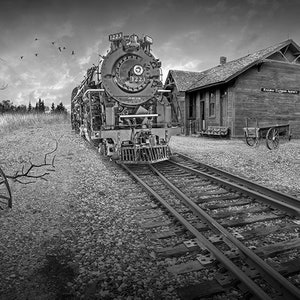 Whistle Stop Railroad Train Station With Steam Locomotive - Etsy