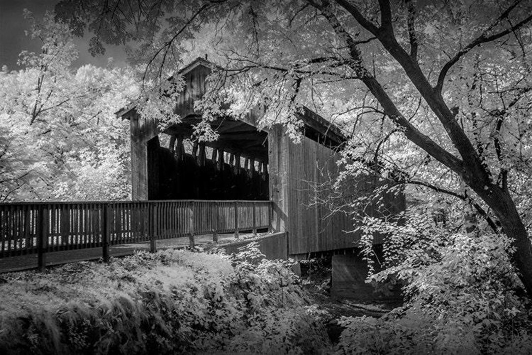 Infrared Photograph, Covered Bridge, Wooden Bridge, Thornapple River ...