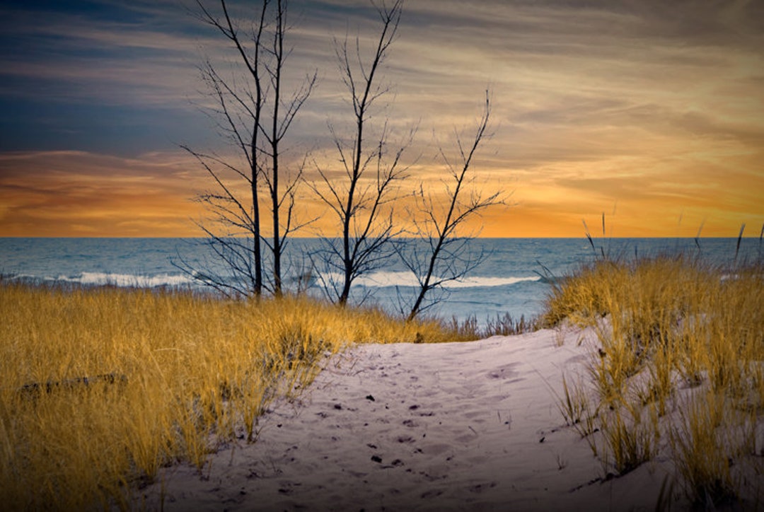 Beach Trail, Sand Dune, Fall Sunset, Lake Michigan, Holland Michigan ...