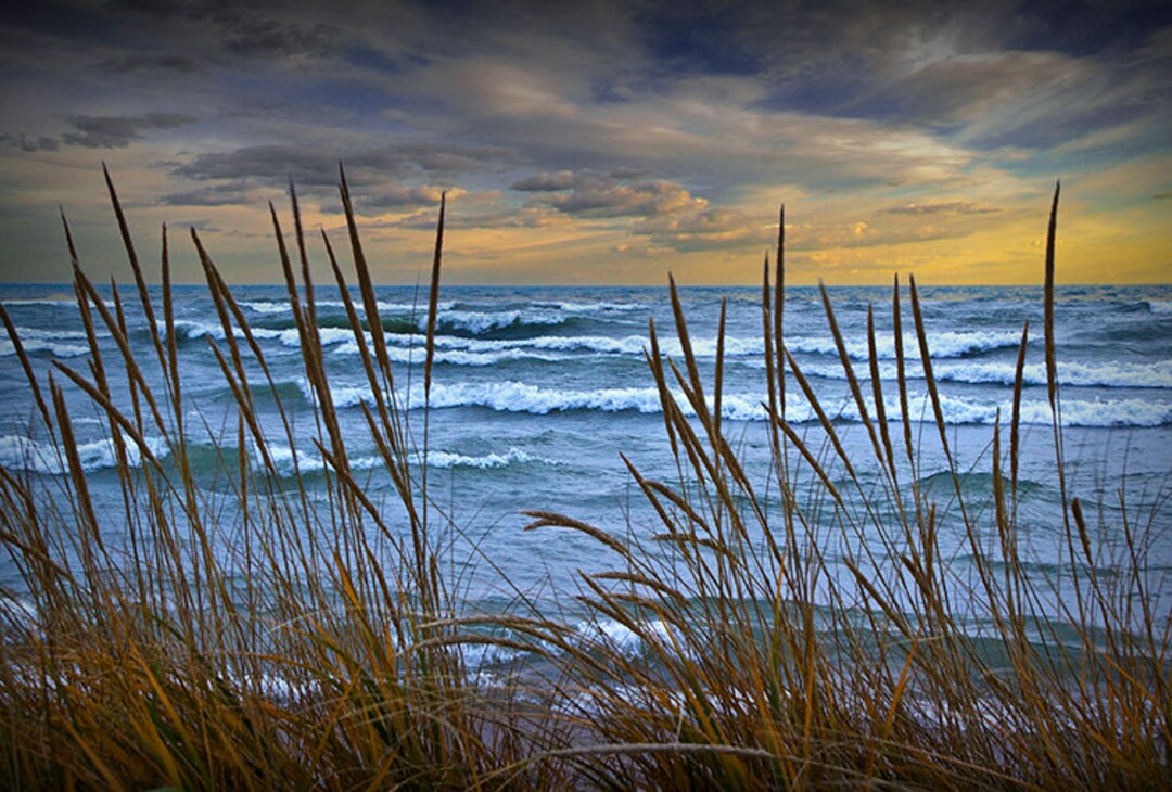 Beach Sunset, Sand Dune, Beach Grass, Lake Michigan, Holland Michigan ...