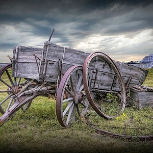 Broken Wagon on a Rural Prairie Landscape, Farm House Wall Decor Art ...