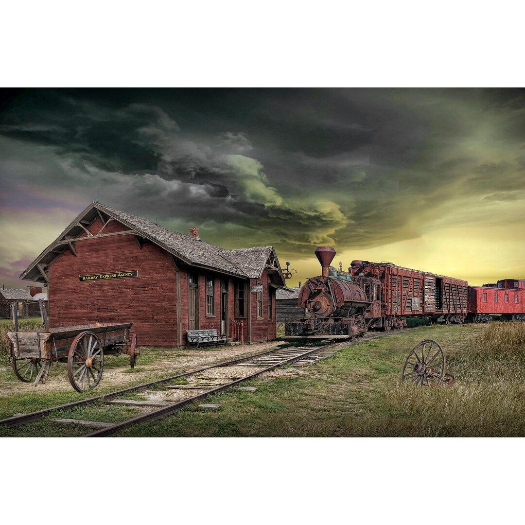 Vintage Steam Locomotive Photograph: 1880s Train Depot Landscape Art - Etsy