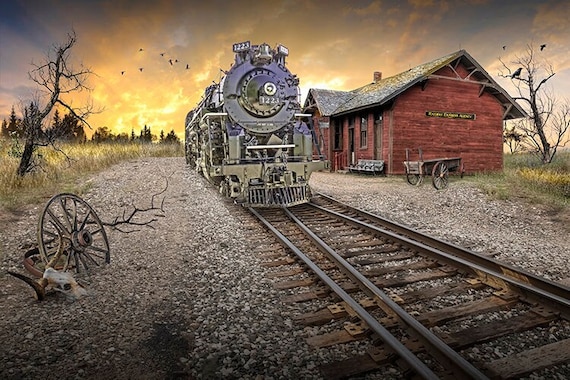 Whistle Stop Railroad Train Station With Steam Locomotive - Etsy