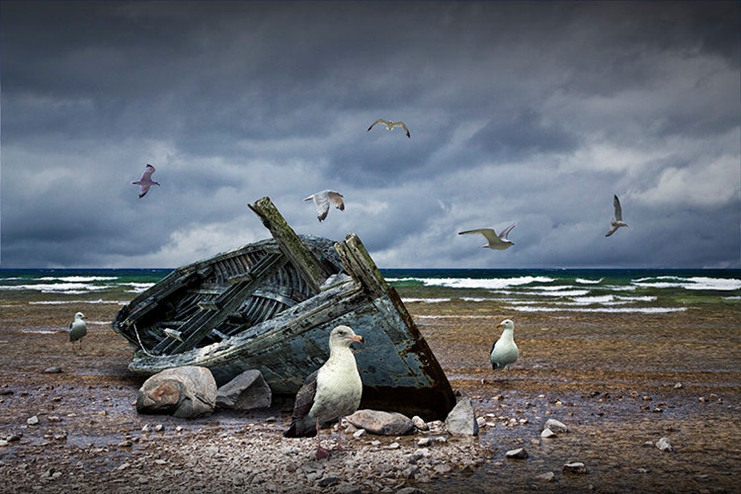 Shipwrecked Boat Photography: Nautical Seascape Print - Etsy