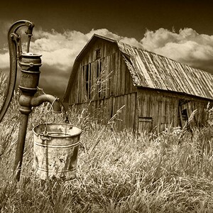 Farm Wall Decor of Rustic Water Pump With Weathered Barn, Americana ...