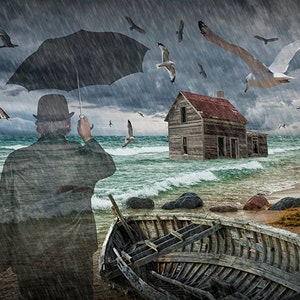 Surreal Art, Man in Black, Fantasy Dream, Black Umbrella, Flying Birds ...