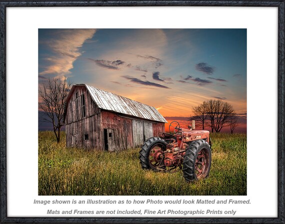 Tractor And Barn With Sunset