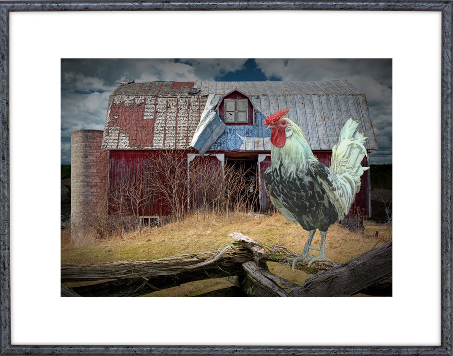 Rooster and Red Barn Photograph: Farmhouse Wall Decor, Michigan Farm ...