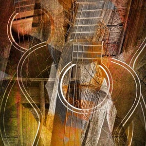 Acoustic Guitar Wall Decor Art, Cubistic Abstract Art of Flat Top ...